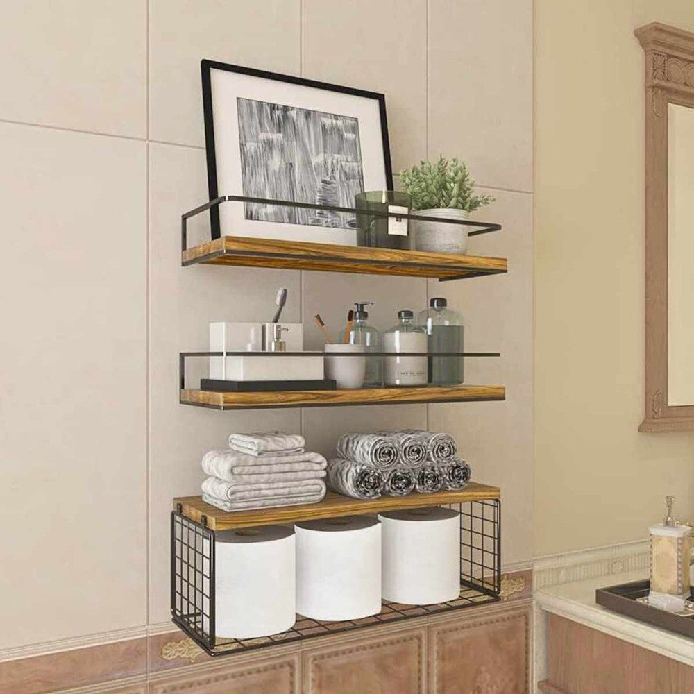 Wall Mounted Floating Storage Rack Bathroom Shelf Over Toilet Wooden S